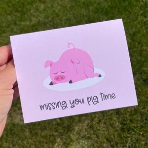 Punny Pig Missing You Card: Long Distance Greeting Card for Friend or ...