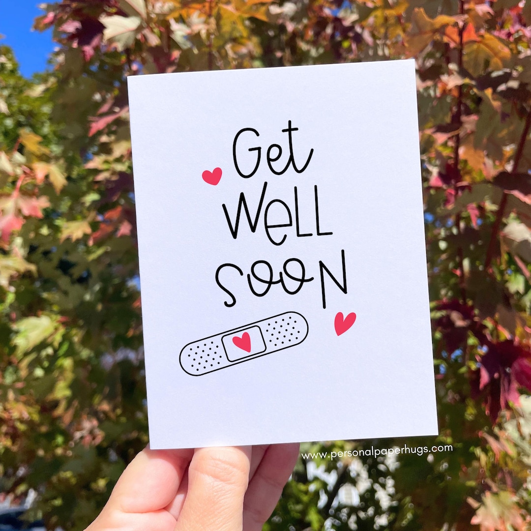 Get Well Soon Card With Bandage and Heart – Cute Encouragement Card for ...