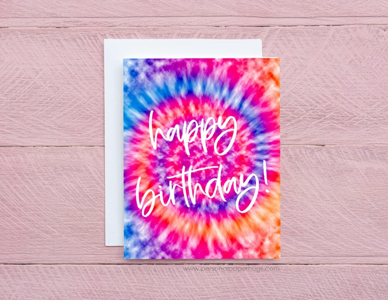 Colorful Bold Tie Dye Happy Birthday Card Pink Purple Birthday - Etsy