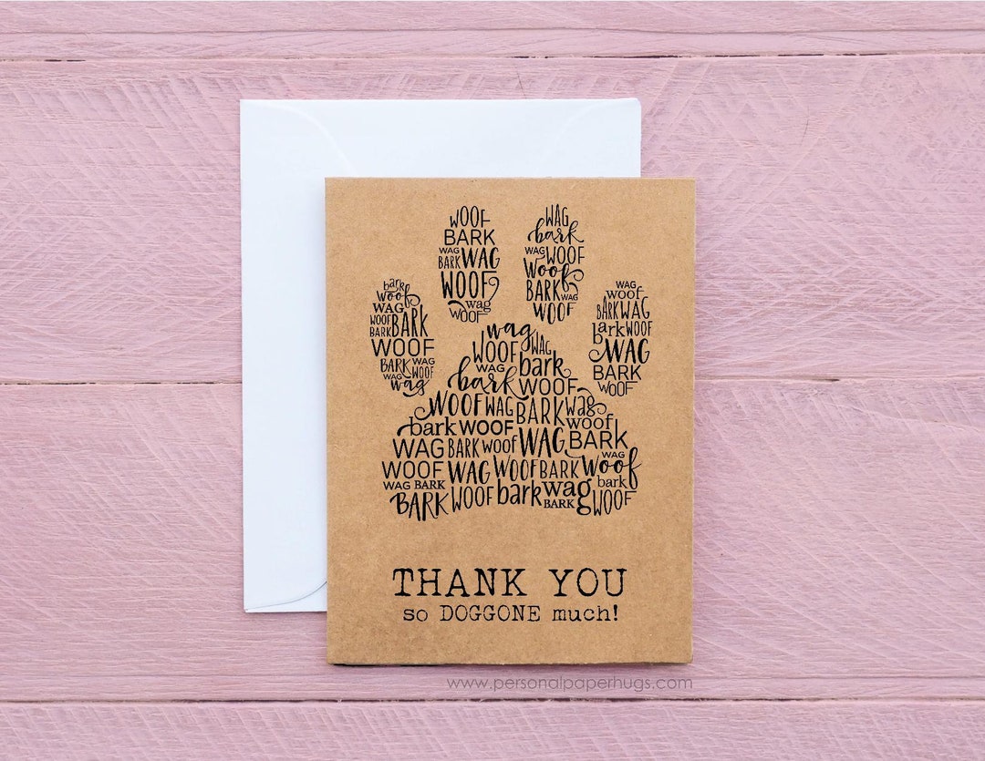 Thank You Card, Dog Paw Print Card, Custom Greeting Card, Cute Funny ...