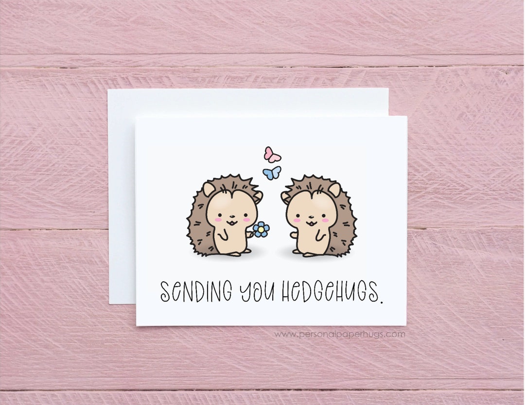 Cute Punny Hedgehog Hugs Friendship Encouragement Card - Etsy
