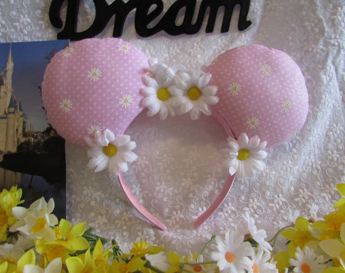Daisy Flower Mouse Ears Headband: Handmade Floral Festival Ears Ear Hat ...