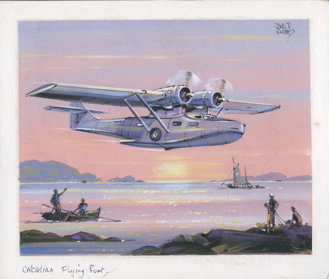 John Smith Illustration Art Drawing Catalina Flying Boat Gouache on ...