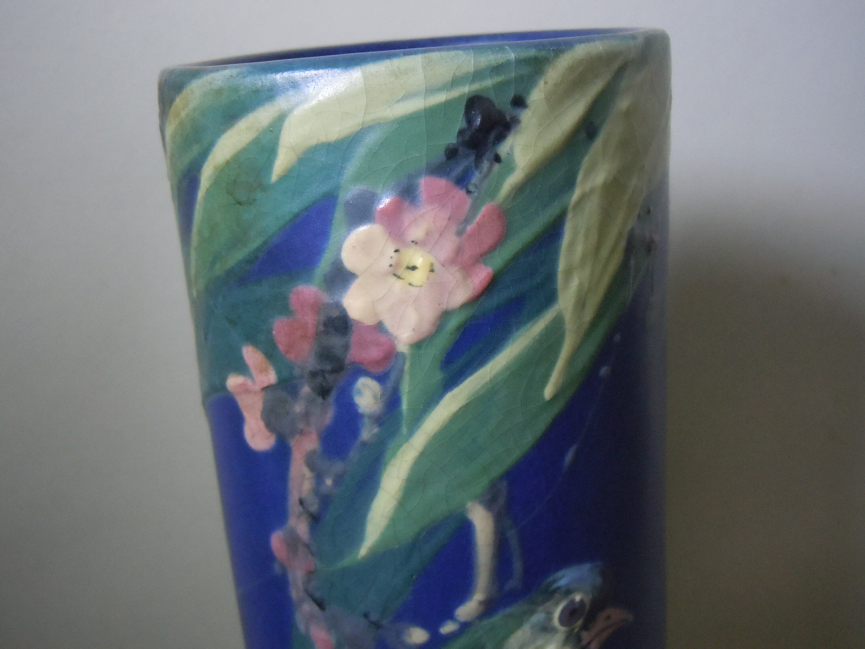 Weller Blue Decorated Pottery Vase Exotic Bird Parrot on | Etsy