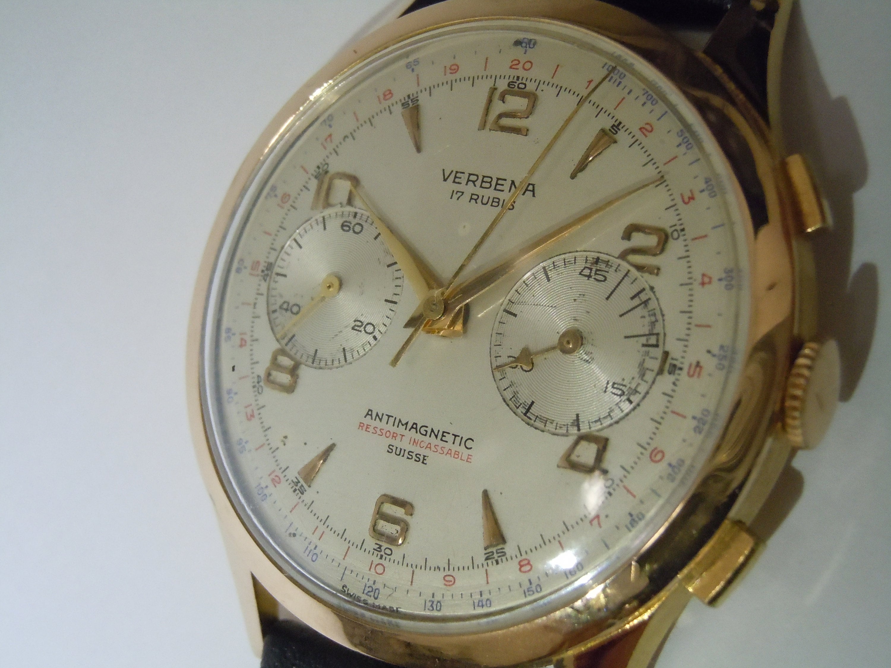 Mens 18k Yellow Gold Verbena Chronograph Wristwatch 17 Rubis | Etsy