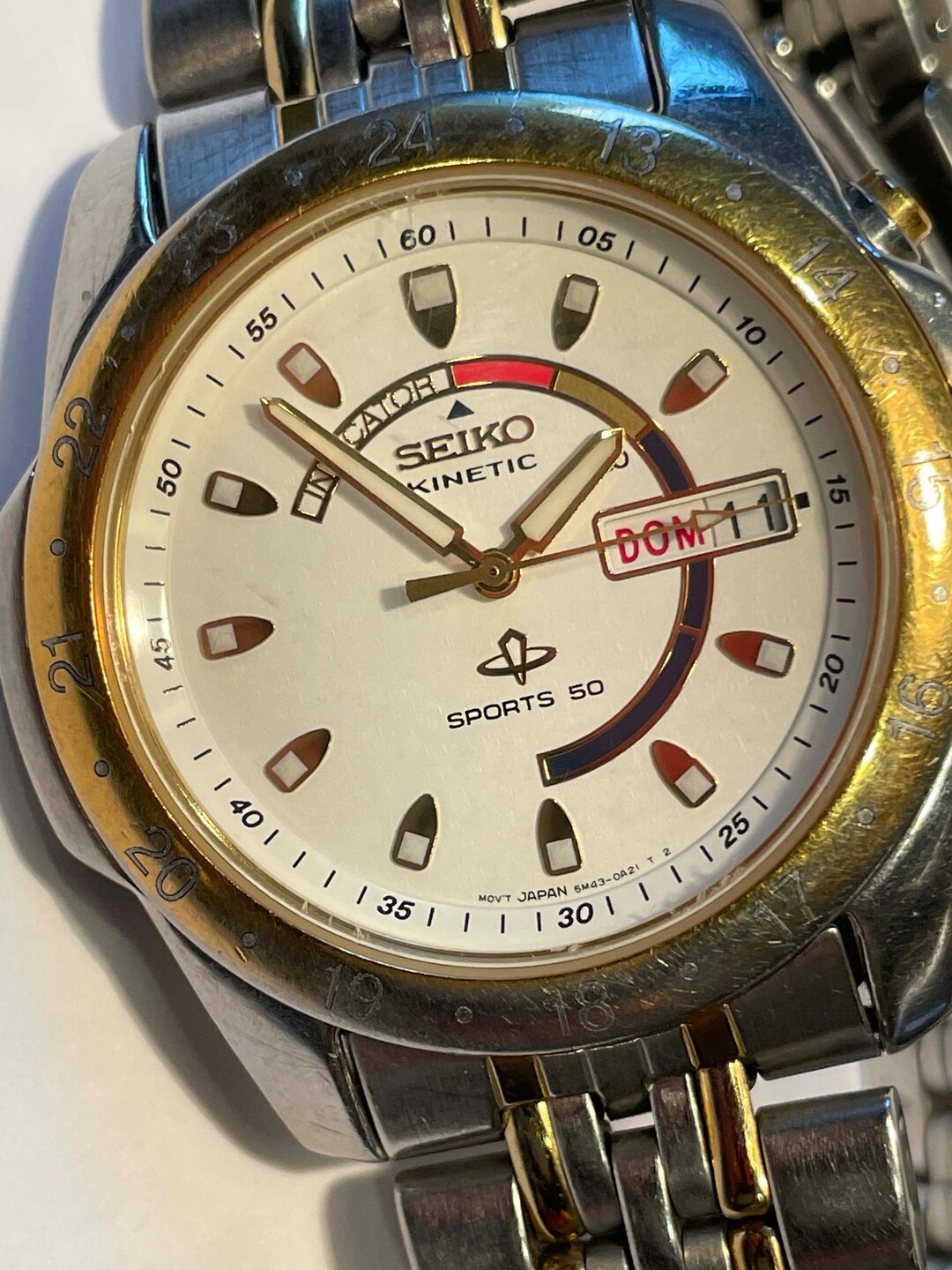 Mens Stainless Two Tone Seiko 5M43-0A21 Kinetic Sport 50 Day - Etsy