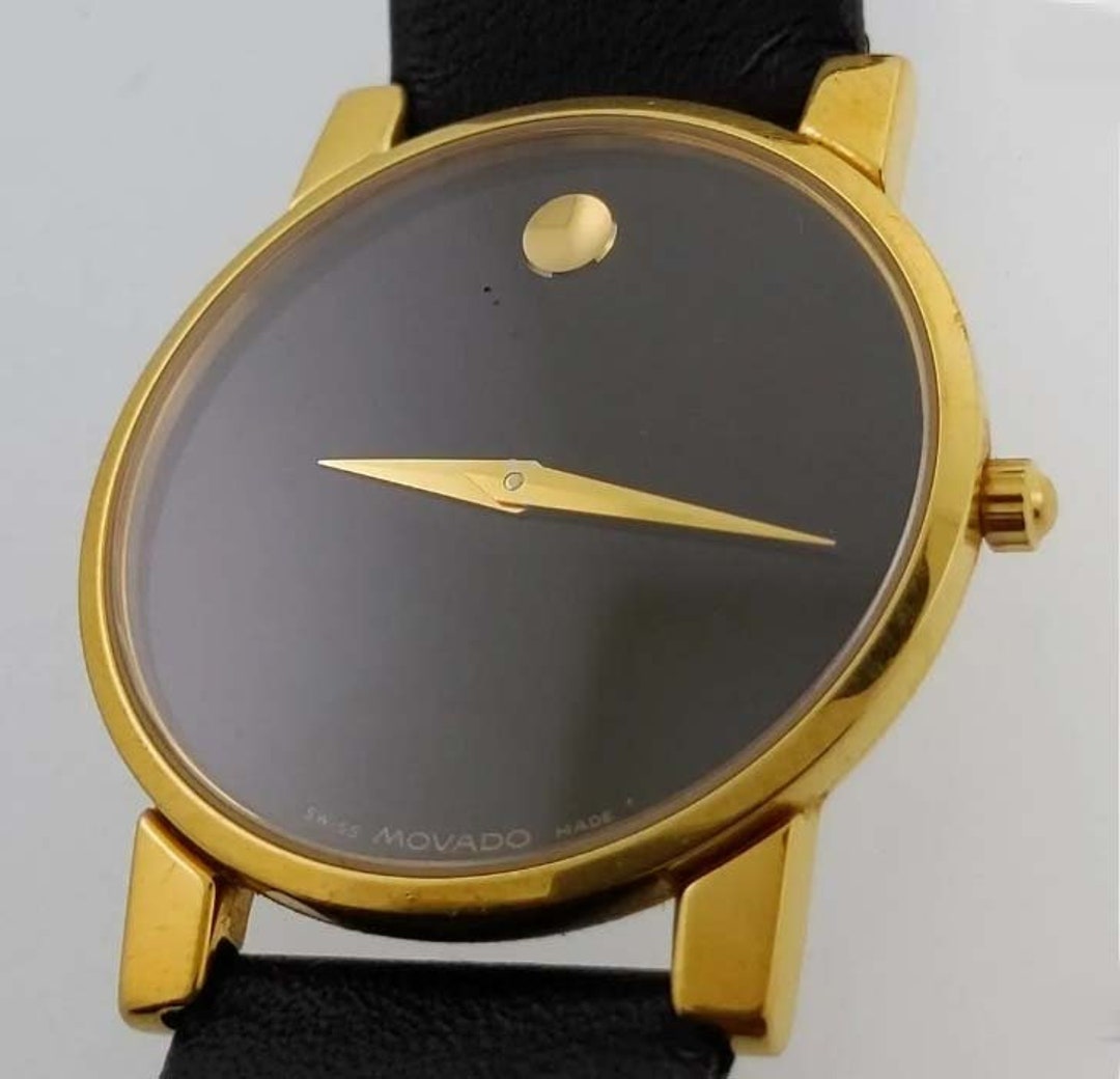 Vintage 31mm Men's Movado Museum Dial Watch Gold Over Black Almost ...