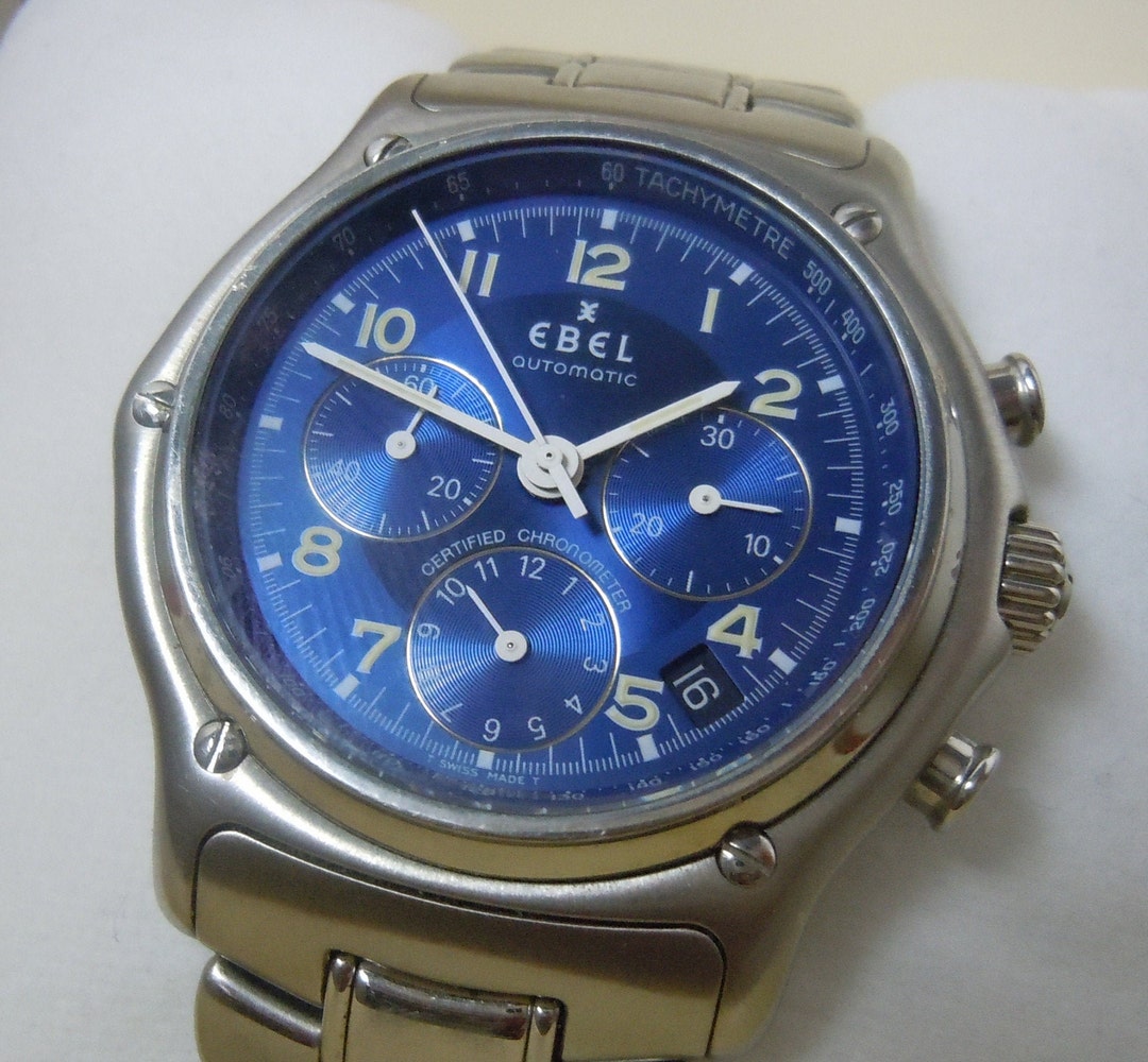 Mens Ebel Le Modulor 1911 Chronograph Watch E9137240 Cobalt Blue Dial ...