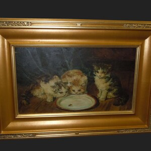 Alfred Arthur Brunel De Neuville Thee Kittens Saucer of Milk Oil ...