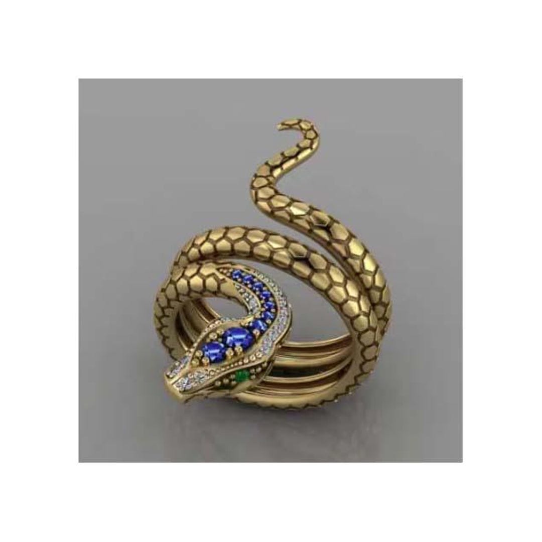 Stunning 3D Gold Tone Zirconia Jeweled Snake Wrap Around Coil Ring - Etsy