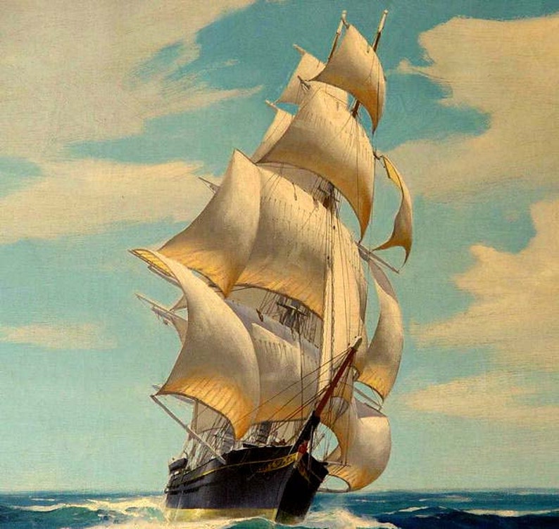 Hunter Wood Ship Oil Painting Newcomb Macklin Frame Sailing - Etsy