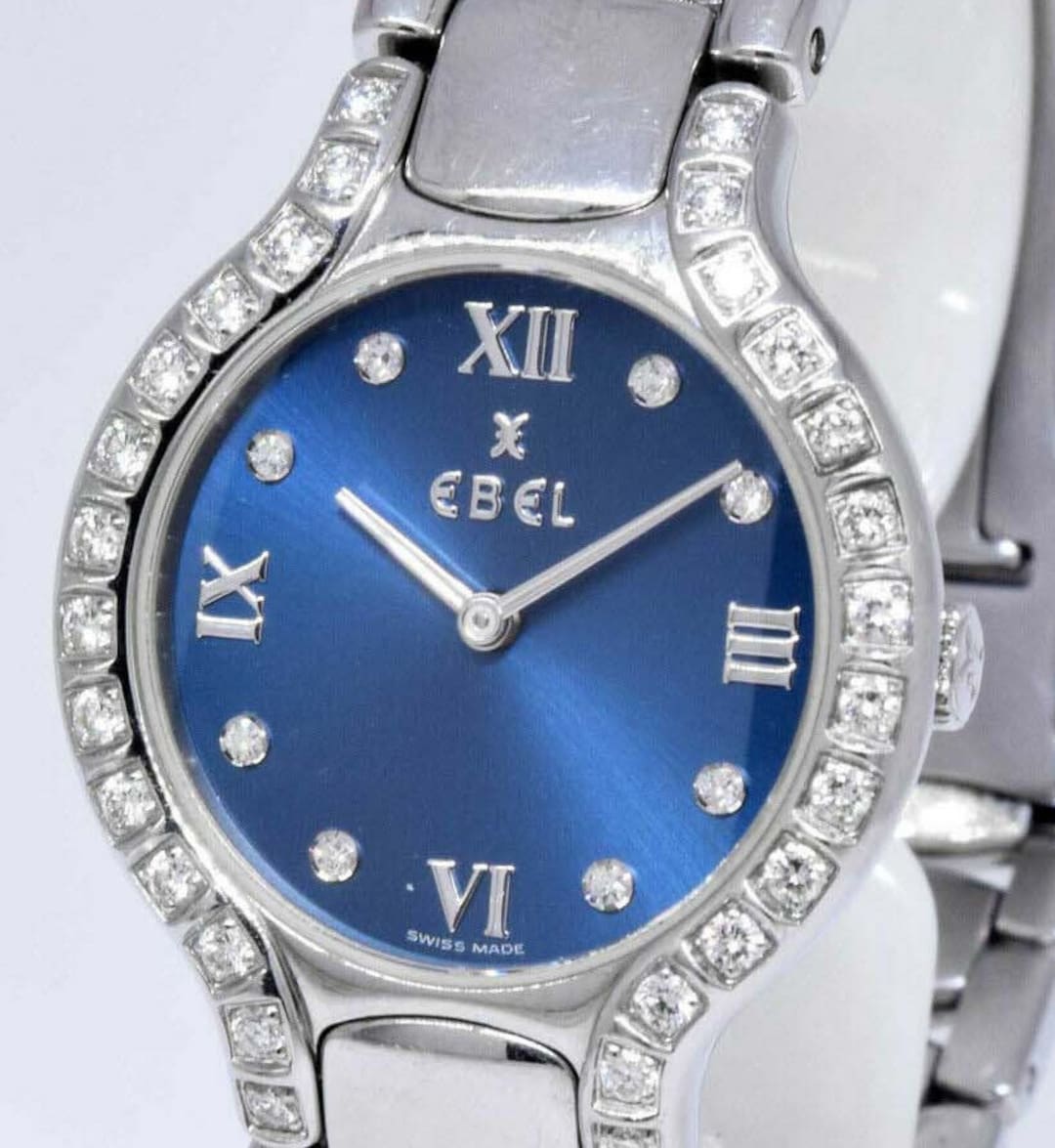 Ladies Ebel Beluga Blue Diamond Bezel Stainless Watch E9157428 Cobalt ...