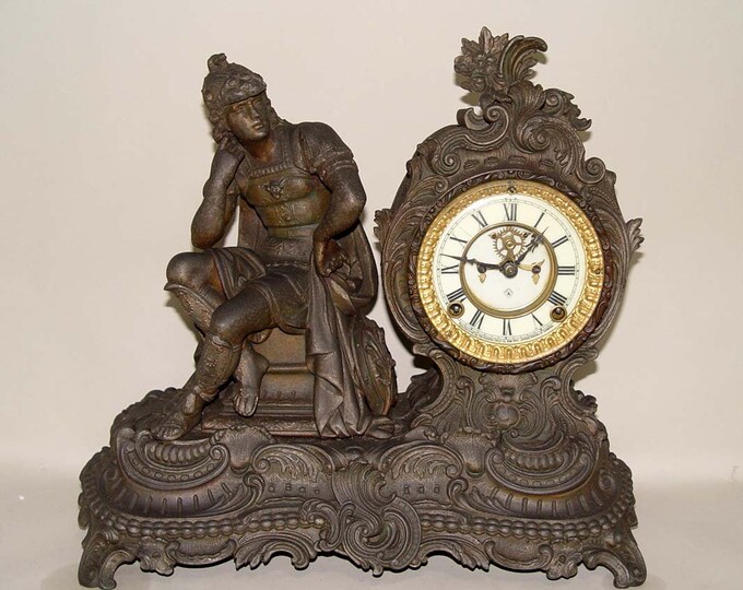 Ansonia Mantle Clock Roman Soldier Open Escapement Porcelain Dial ...
