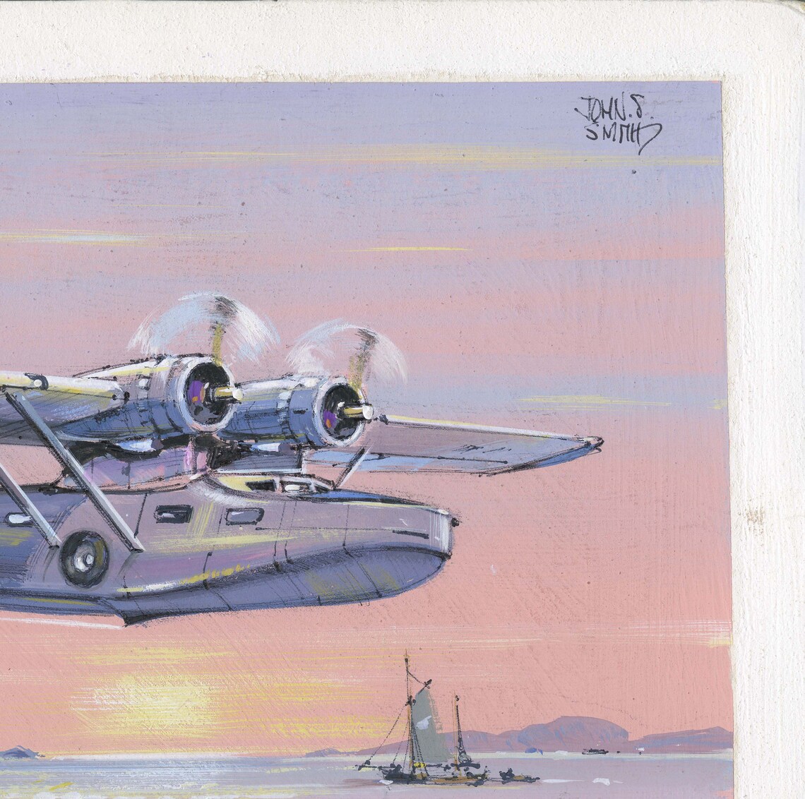 John Smith Illustration Art Drawing Catalina Flying Boat Gouache on ...