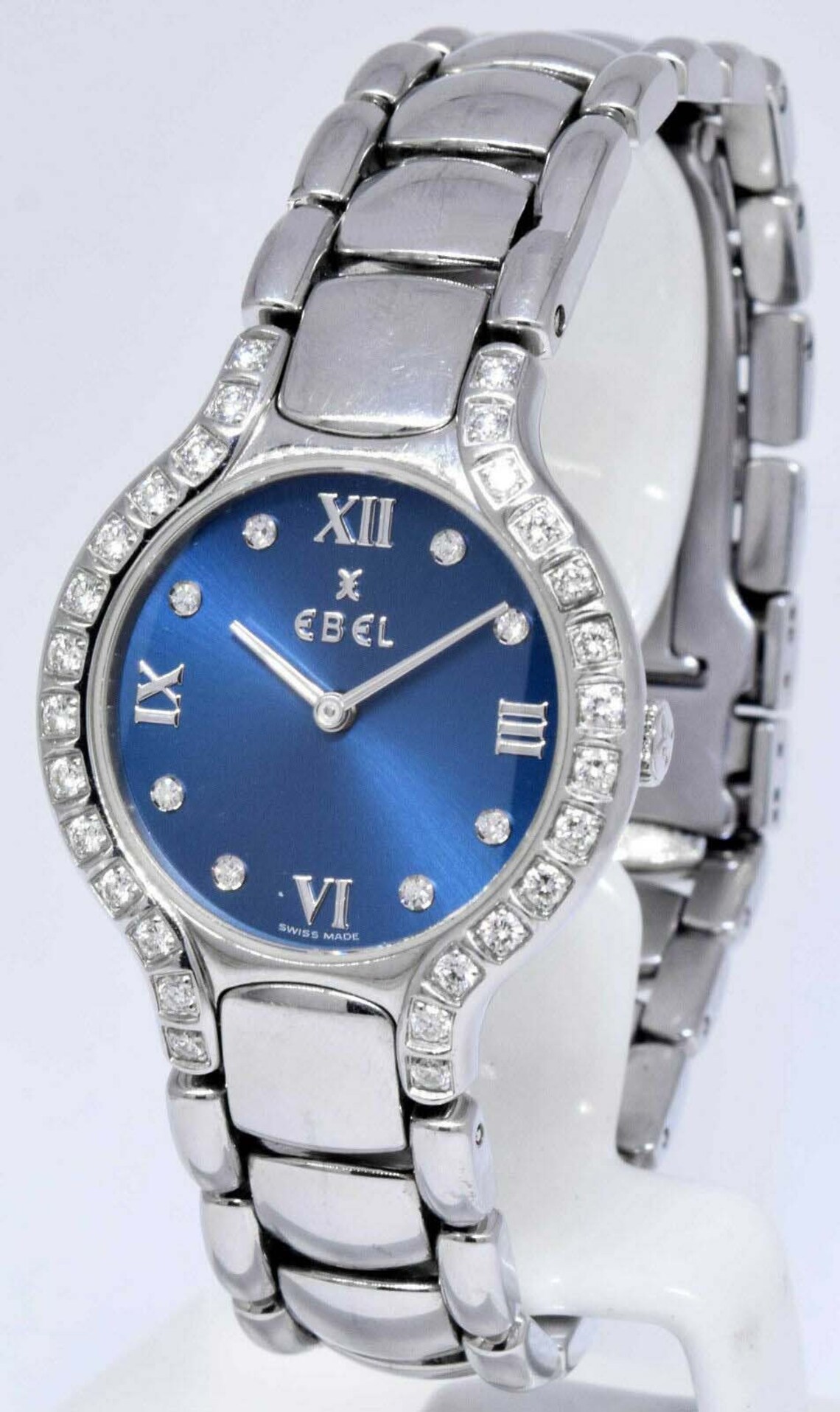 Ladies Ebel Beluga Blue Diamond Bezel Stainless Watch E9157428 Cobalt ...