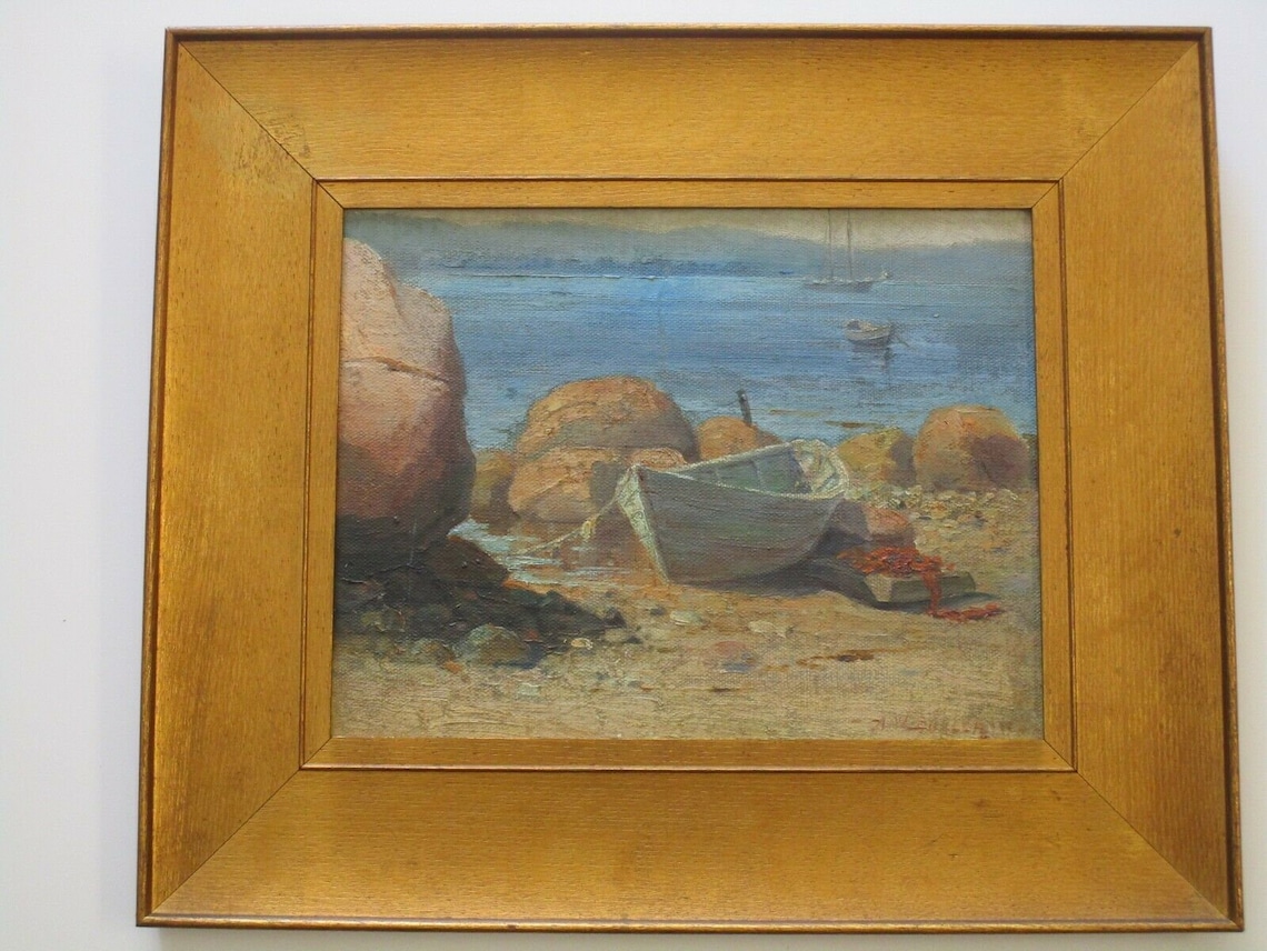 Augustus W. Buhler Oil Painting Beach Scene With Row Boat Poss ...