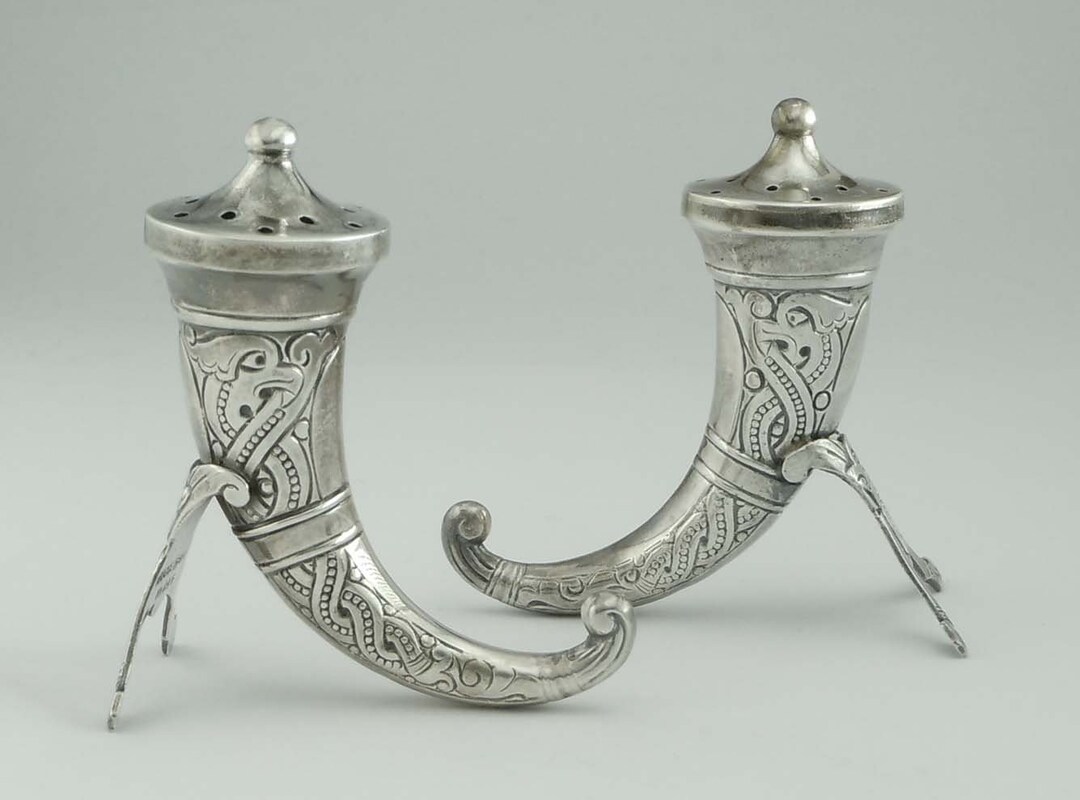 Theodor Olsens Norway Sterling Silver Viking Horn Salt Pepper Shakers ...
