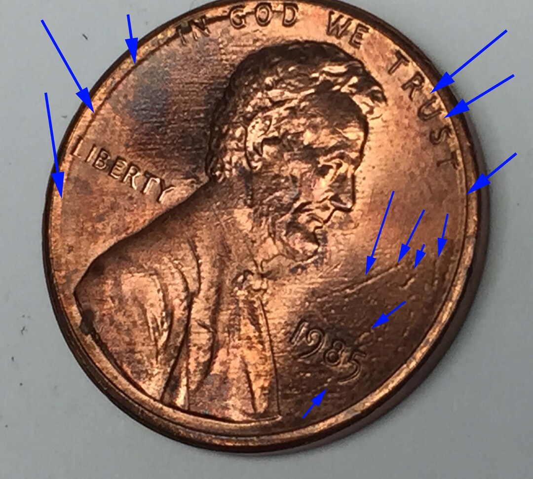 1985 Obverse Die Break Error AU Lincoln Cent Die Crack Penny US Mint ...