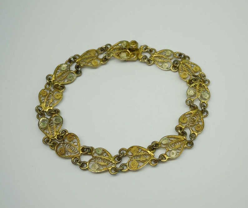 Vermeil 800 Silver Filigree Heart Link Bracelet Gilt - Etsy