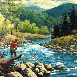 Arthur Saron Sarnoff Oil Painting 'the Hampshire Summer' Fly Fishing ...