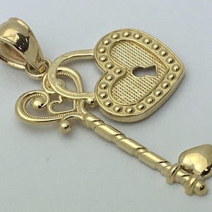 14K Yellow Gold Heart Lock With Key to My Heart Charm Pendant - Etsy