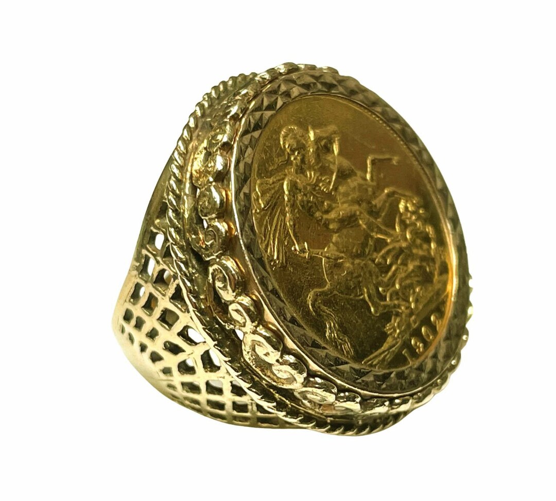1902 Edward VII British Sovereign Gold Coin Pinky Ring Size 7 Coin is ...