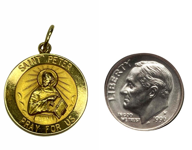 High Relief 14K Gold Saint Peter Pray for Us Charm Pendant - Etsy