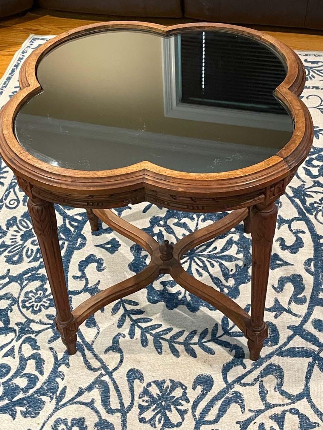 Stunning Hand Carved Oak Four Leaf Clover Side Table With Black Mirror ...
