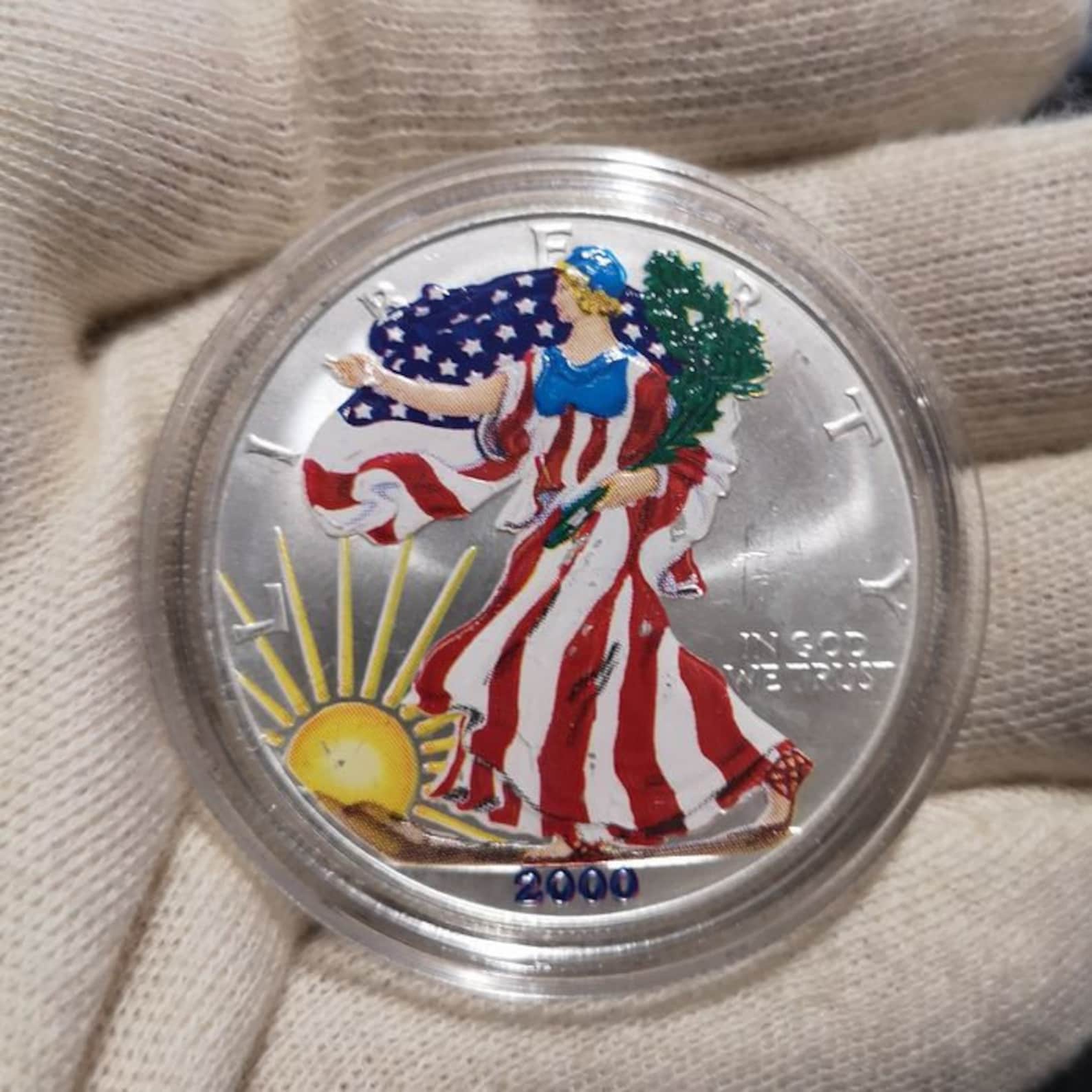 2000 or 1999 COLORIZED PAINTING Walking Liberty US 1 Oz Fine Silver ...