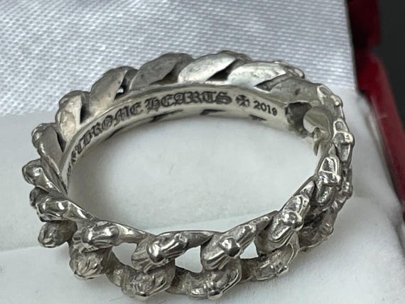 Sterling Silver Chrome Hearts Accented Chain Link Ring - Gem