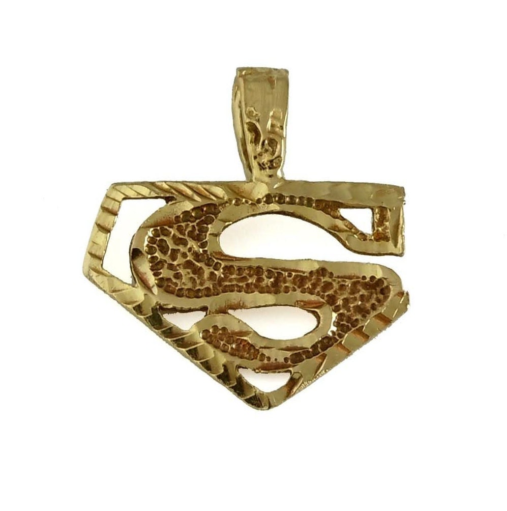 14K Yellow Gold Superman S Pendant Charm diamond cut and gold | Etsy