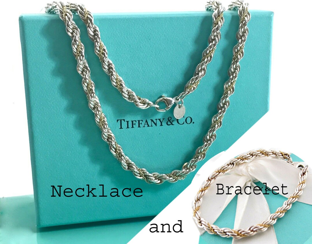 Tiffany & Co Sterling Silver 925 and 18K Gold 5mm Rope Chain Necklace ...