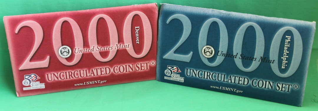 2000 Uncirculated Coin Set Denver and Philadelphia Us Mint Red and Blue ...