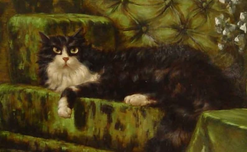 Carl Kahler Oil Painting Long Haired Angora 'cat on a | Etsy