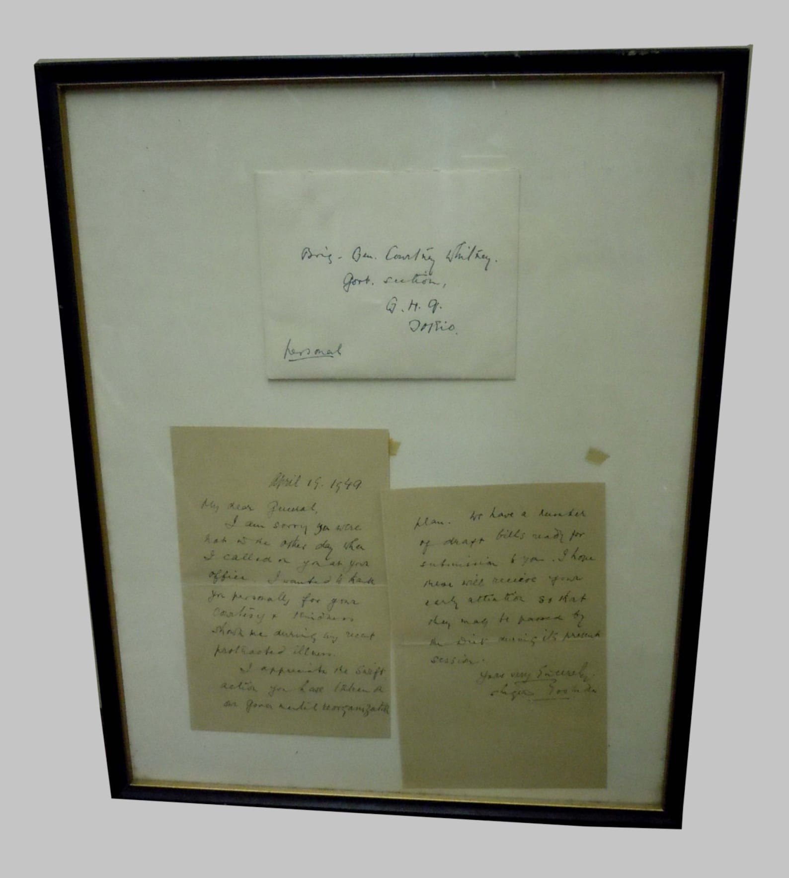 1949 Prime Minister Letter to WWII Brigadier General Courtney Whitney ...