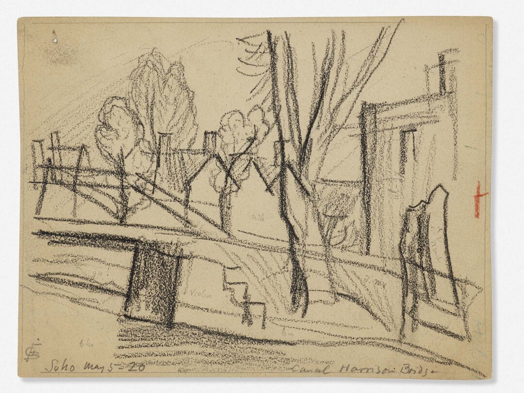 Oscar Florianus Bluemner Crayon on Paper Drawing 1920 Canal, Harrison ...