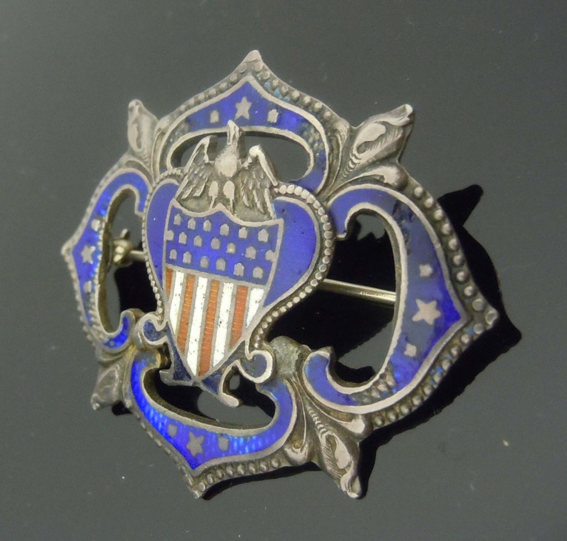 Antique Sterling Silver Enamel American Eagle Shield Flag - Etsy
