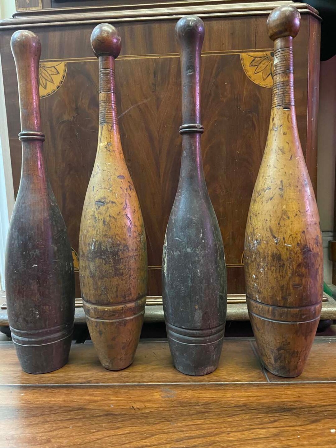 2 Pairs of 19th Century (light and Dark Patina) Hand Turned Hardwood ...