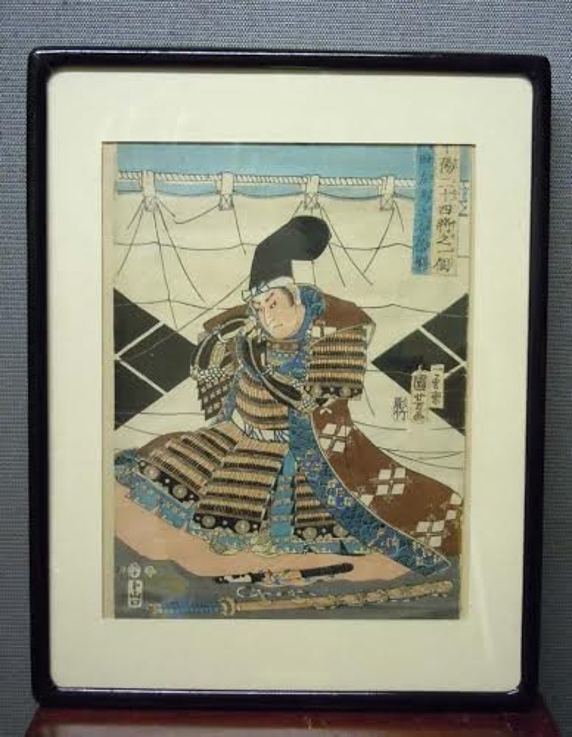Meiji Era Japanese Woodblock Print Samurai Warrior With Katana and ...