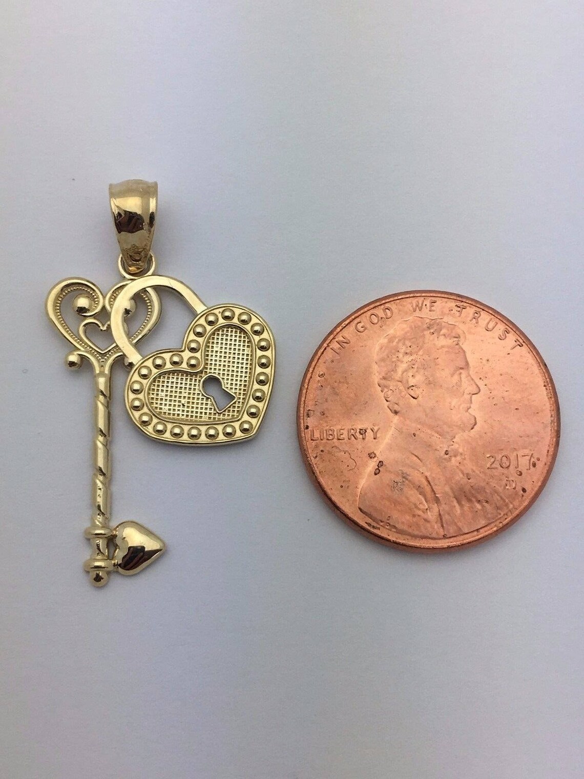 14K Yellow Gold Heart Lock With Key to My Heart Charm Pendant - Etsy