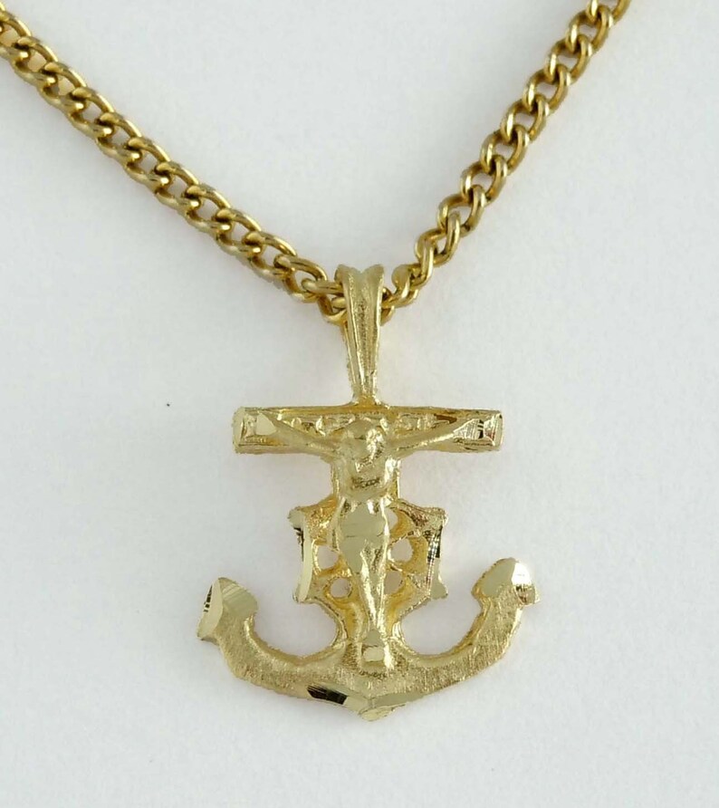 14K Yellow Gold Captains Anchor Ship Wheel Crucifix Cross | Etsy