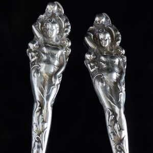 Art Nouveau Cupid & Maiden Sterling Silver Flatware Wide Serving Spoon ...
