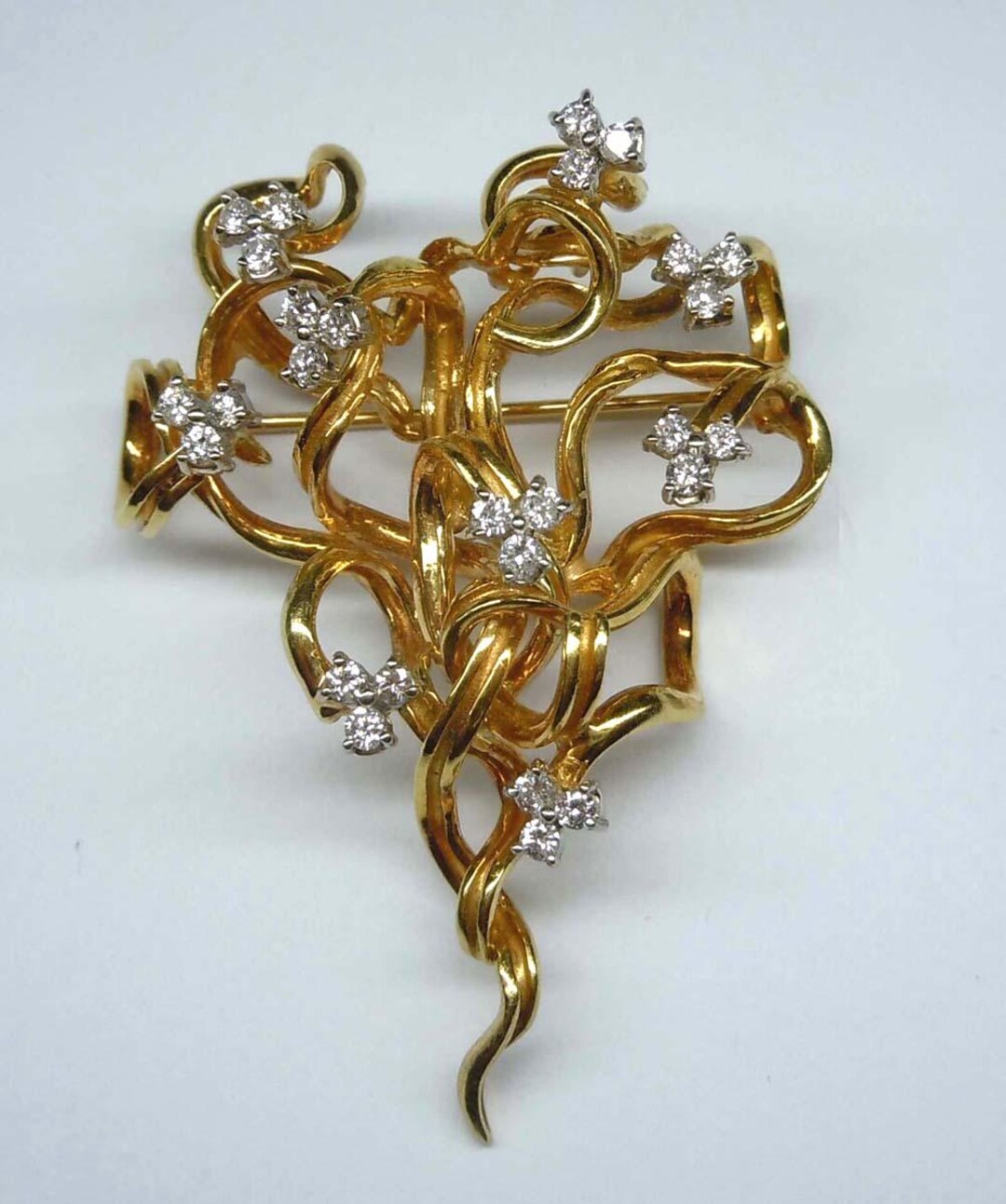 Grape Vine Form 18K Yellow Gold 1.08ct Diamond French Art Nouveau ...
