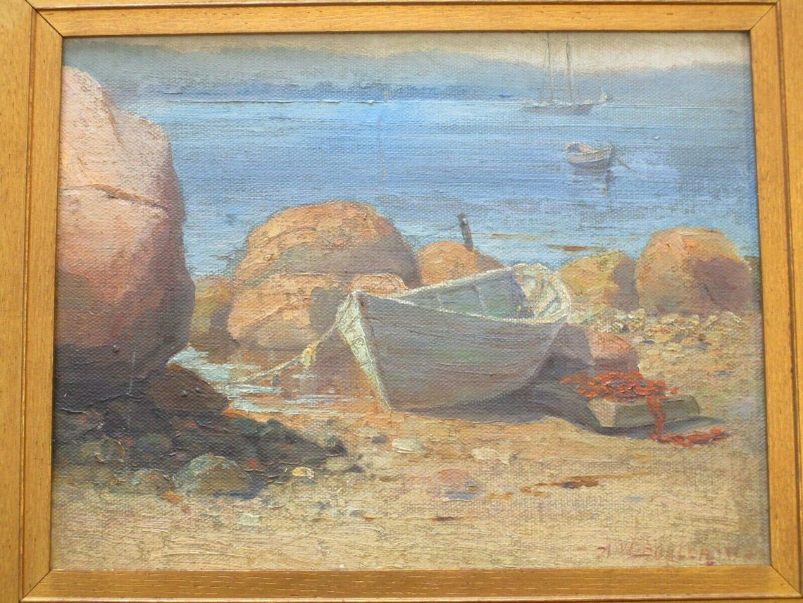 Augustus W. Buhler Oil Painting Beach Scene With Row Boat Poss ...