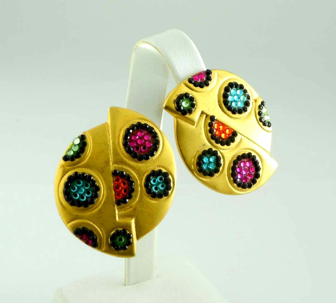 Retro 1980's Richard Kerr Vibrant Rhinestone Clip-on Earrings - Etsy