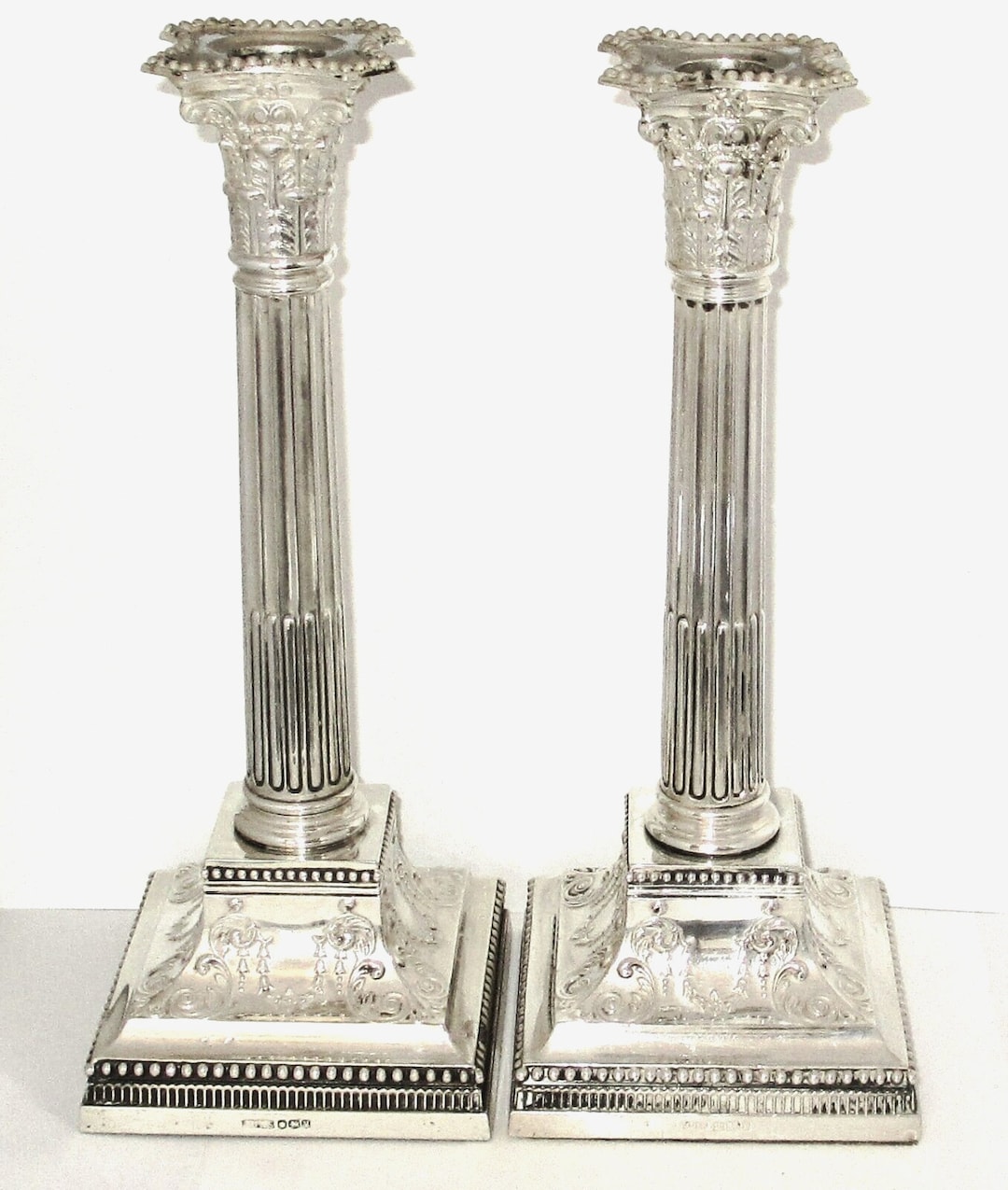 James Dixon and Sons Sterling Silver Corinthian Column Candlesticks ...