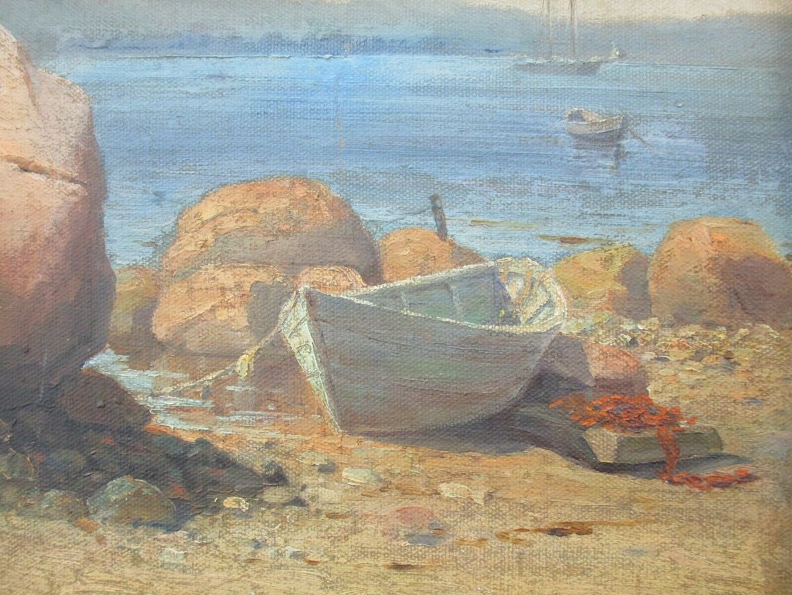 Augustus W. Buhler Oil Painting Beach Scene With Row Boat Poss ...