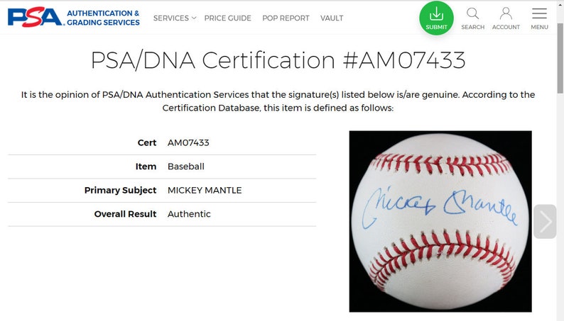 Mickey Mantle Signed Baseball PSA/DNA – AM07433 COA Autograph Signature ...