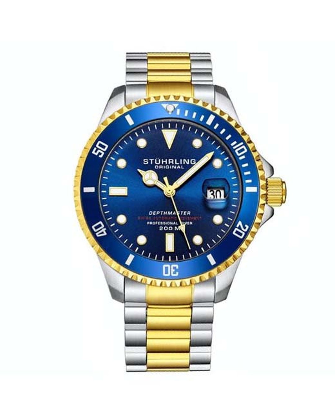 STUHRLING Blue Dial Two Tone Depthmaster Automatic 42mm Submariner ...