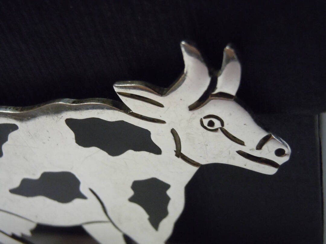 Moo Moo! COW Bull Sterling Silver Enamel Brooch 925 - Etsy